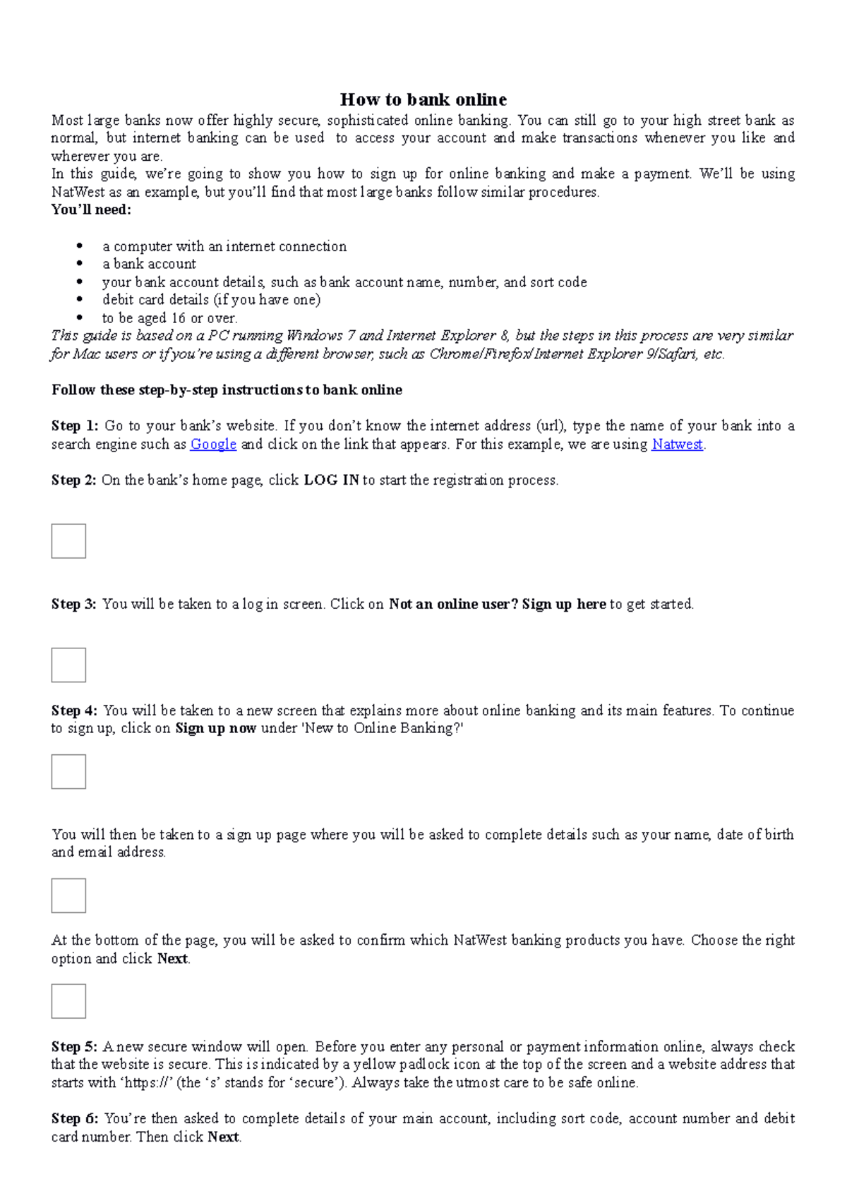 Online Banking handout - How to bank online Most large banks now offer ...