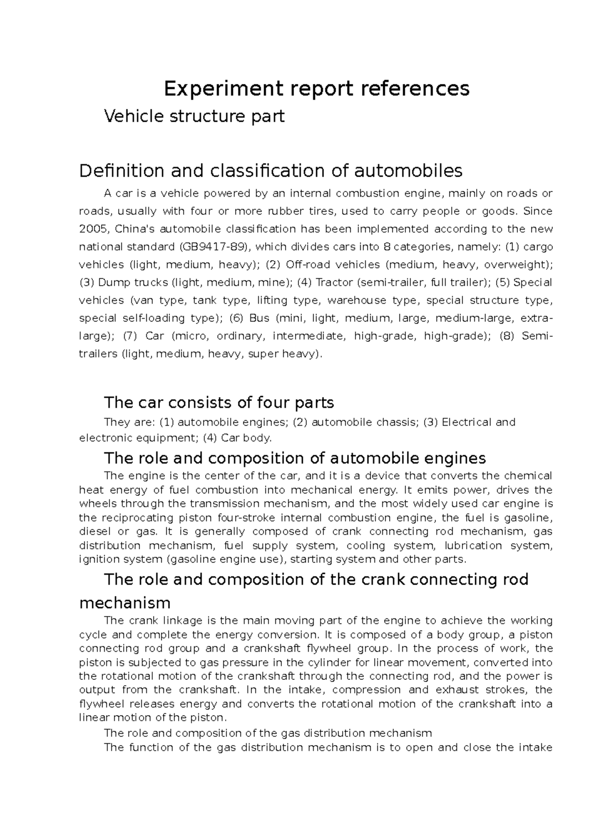 Experiment report references - Experiment report references Vehicle ...
