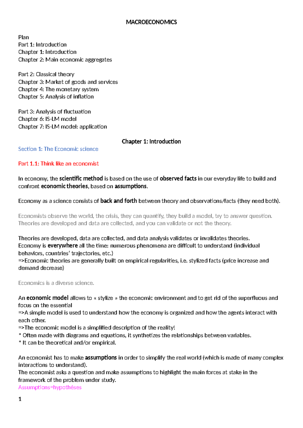 Chapter 1 - cours - MACROECONOMICS Plan Part 1: Introduction Chapter 1 ...