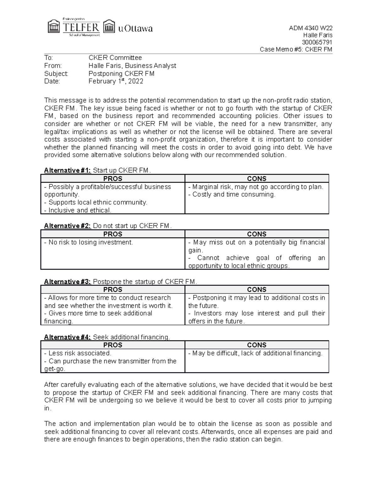 ADM4340 N - CKER FM Case Memo (#5) - Halle Faris - ADM 4340 W Halle ...