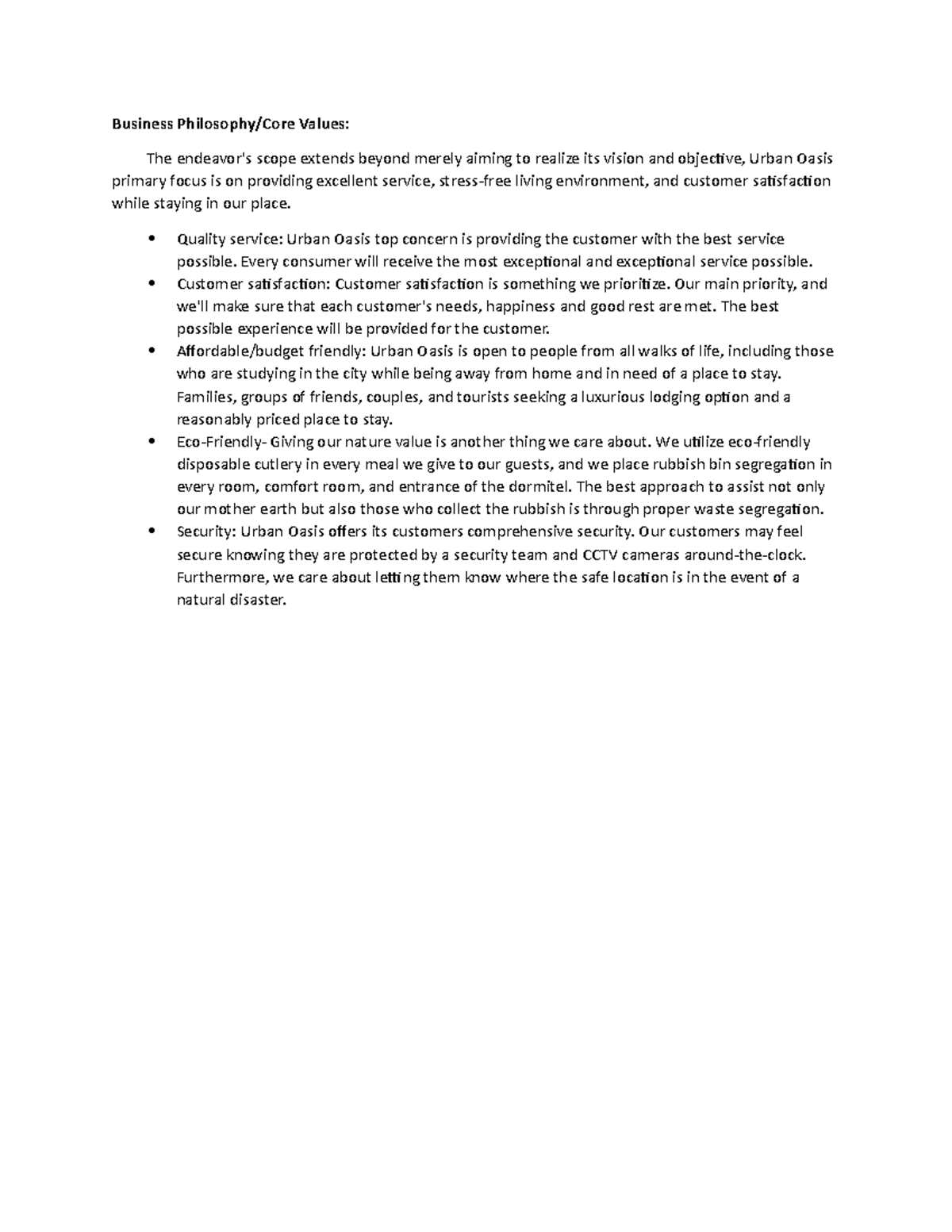 Business Philosophy - Business Philosophy/Core Values: The endeavor's ...