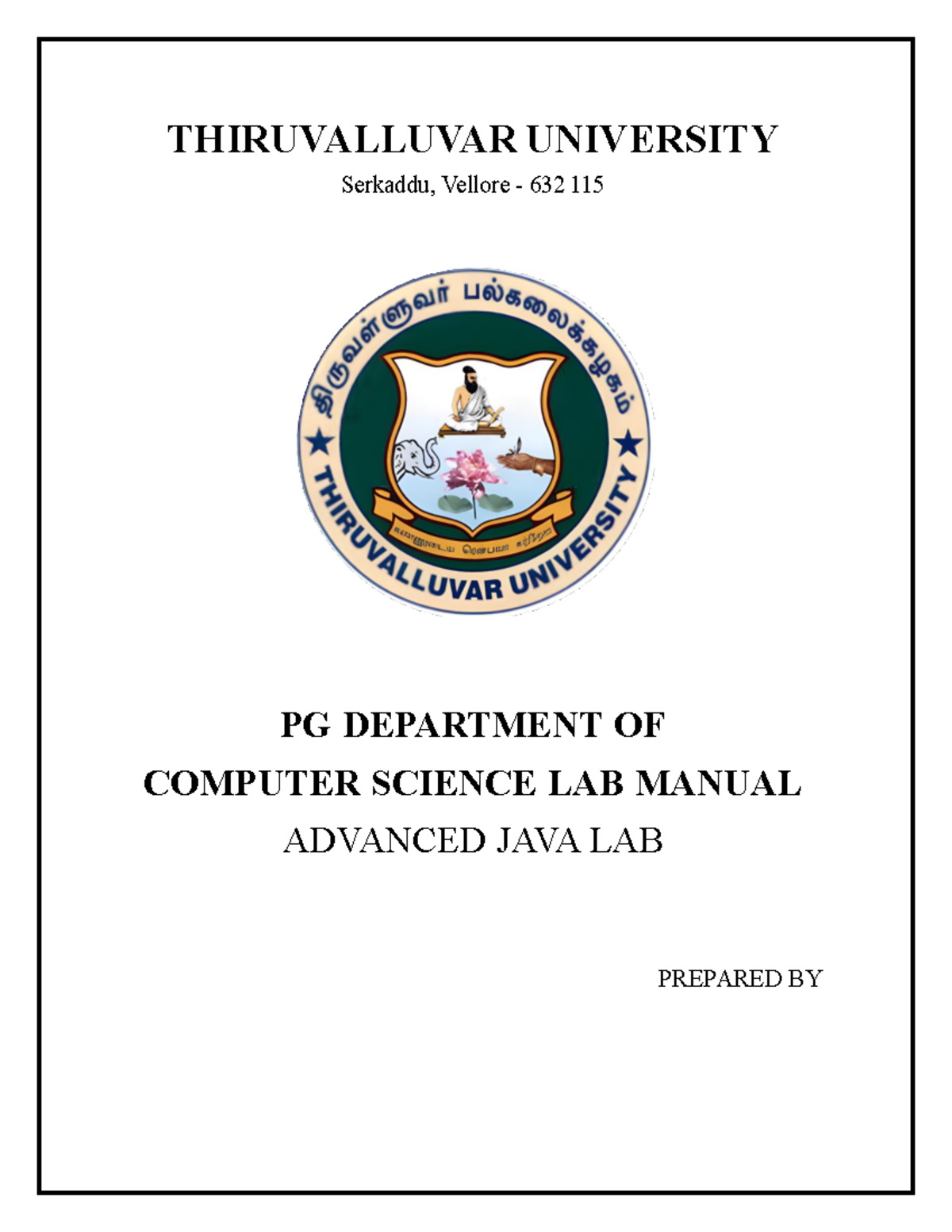 Advanced Java p - THIRUVALLUVAR UNIVERSITY ####### Serkaddu, Vellore ...