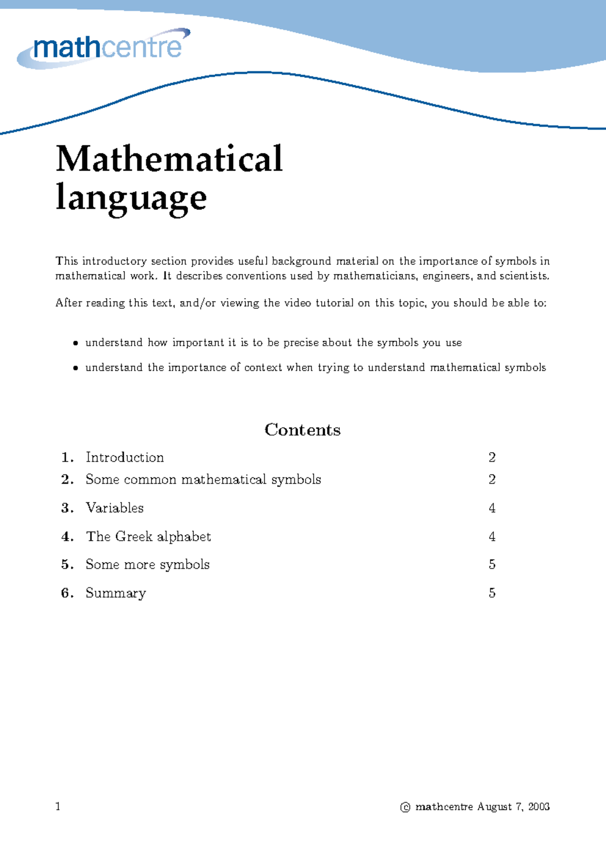 Web-mathlanguage - Notes - Mathematical language This introductory ...