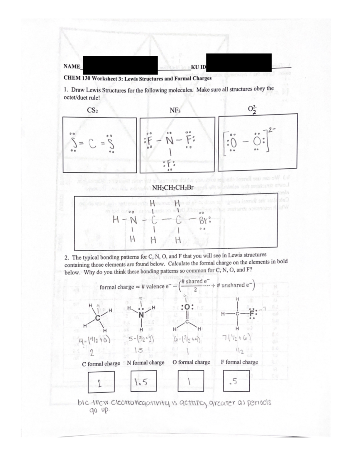 CHEM 130 Worksheet 3 Lewis Structures and Formal Charges - CHEM 130 ...