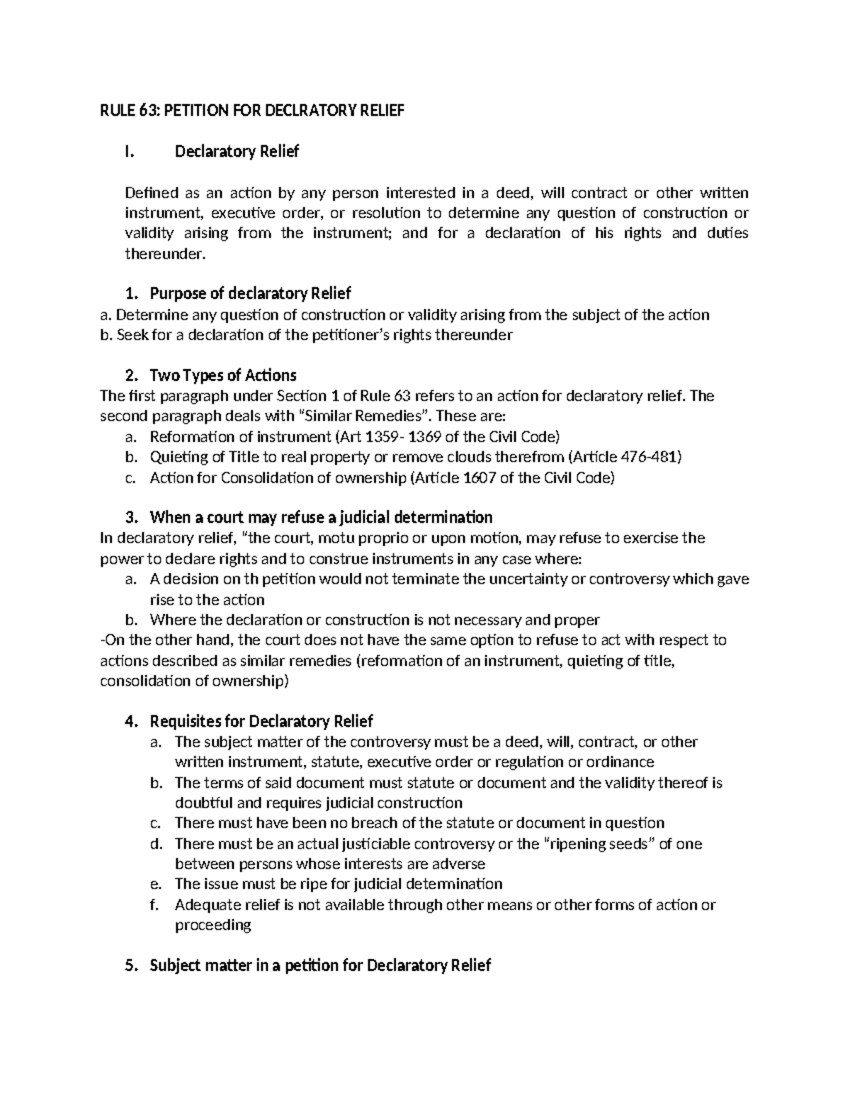 RULE 63 - Lectures - RULE 63: PETITION FOR DECLRATORY RELIEF I ...