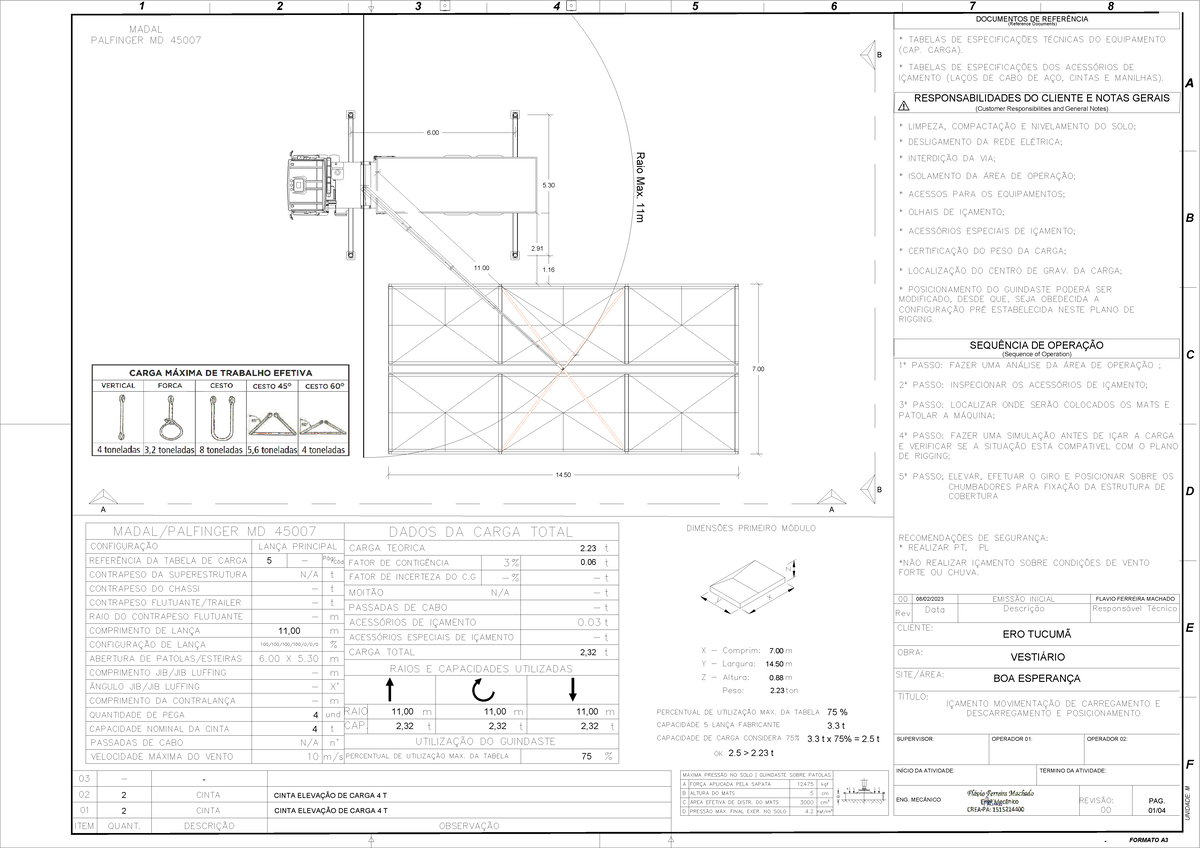 Plano DE Rigger - Cobertura Posto - 01-04 - 11. 5. 6. Raio Max. 11m 1 ...