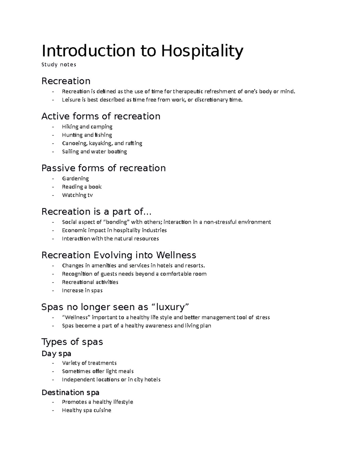 Hospitality study notes - Introduction to Hospitality Study notes ...