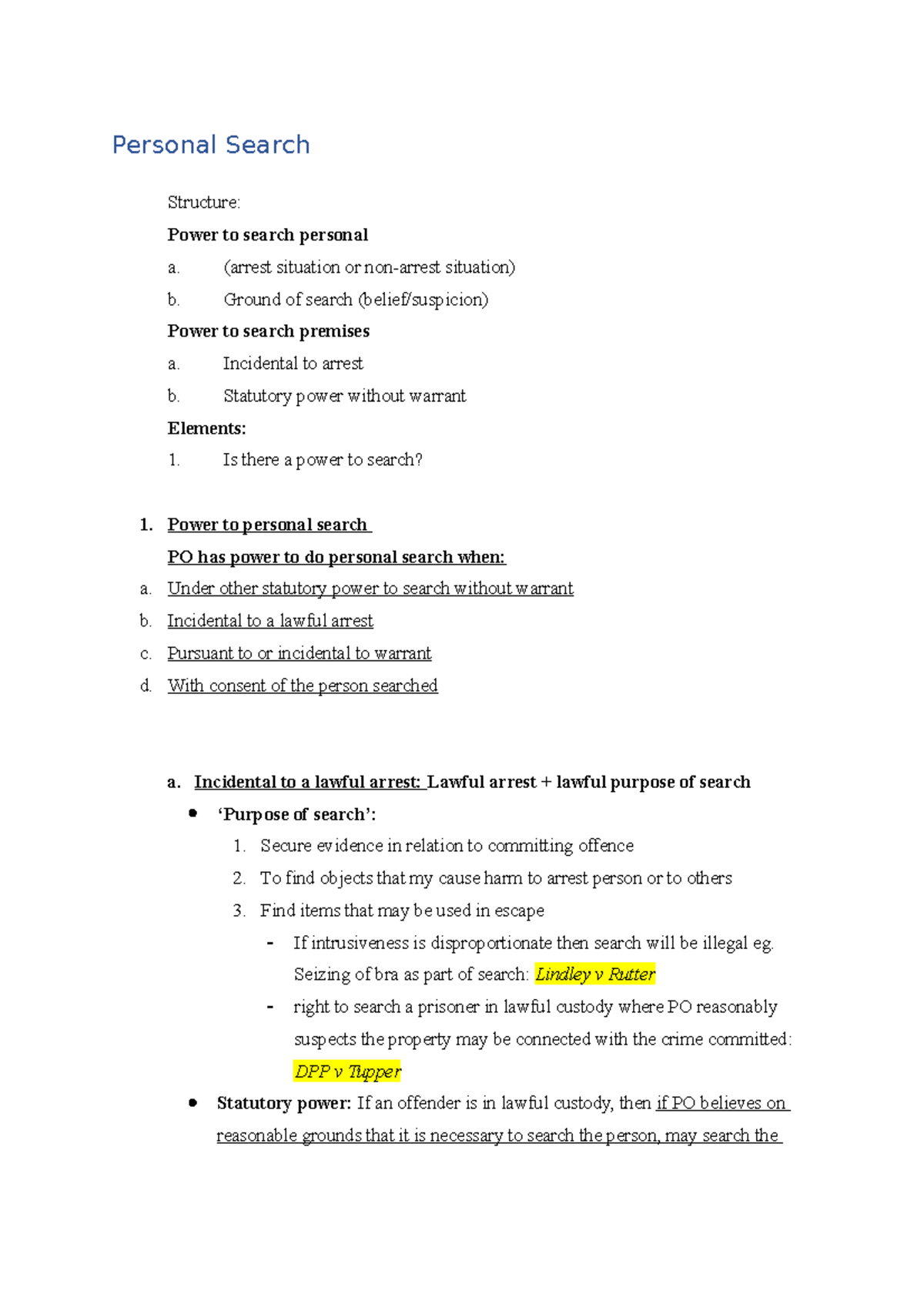 Crim Procedure Search and Seizure Scaffold - Personal Search Structure ...