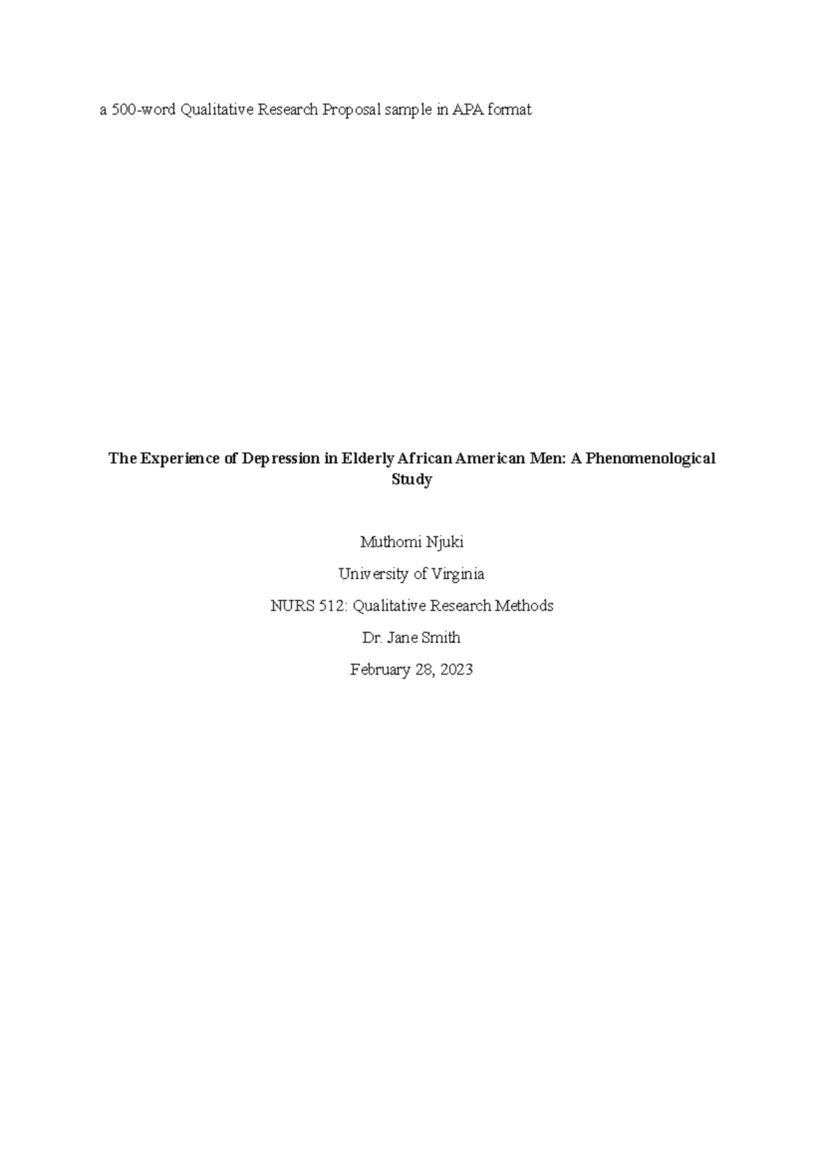 Sample TWO - OOD SOURCE - a 500-word Qualitative Research Proposal ...