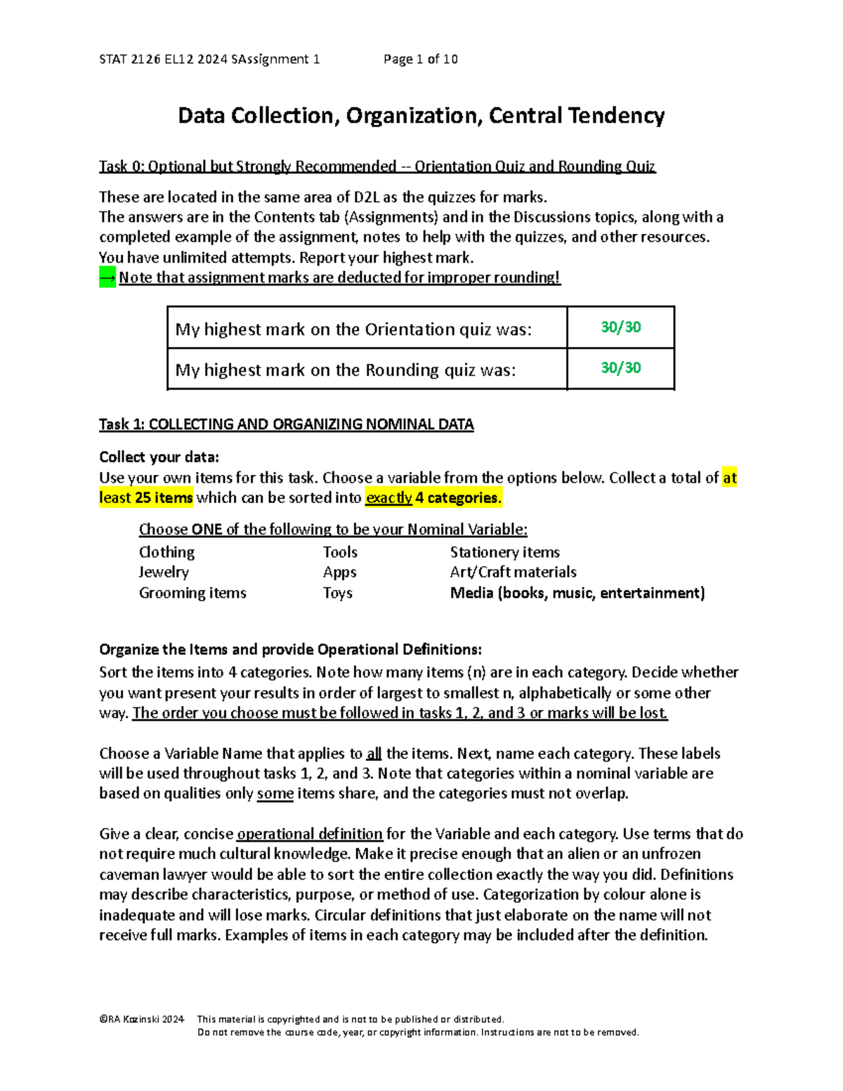 Intro to statistics - Assignment 1, version 1 Spring term (may-august 2024) - Data Collection ...