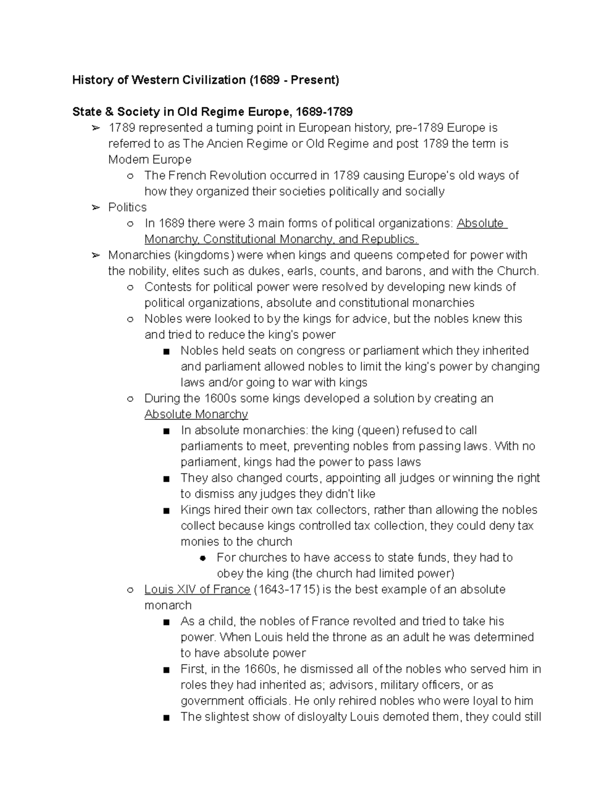 Western Civilization Lecture Notes - History of Western Civilization ...