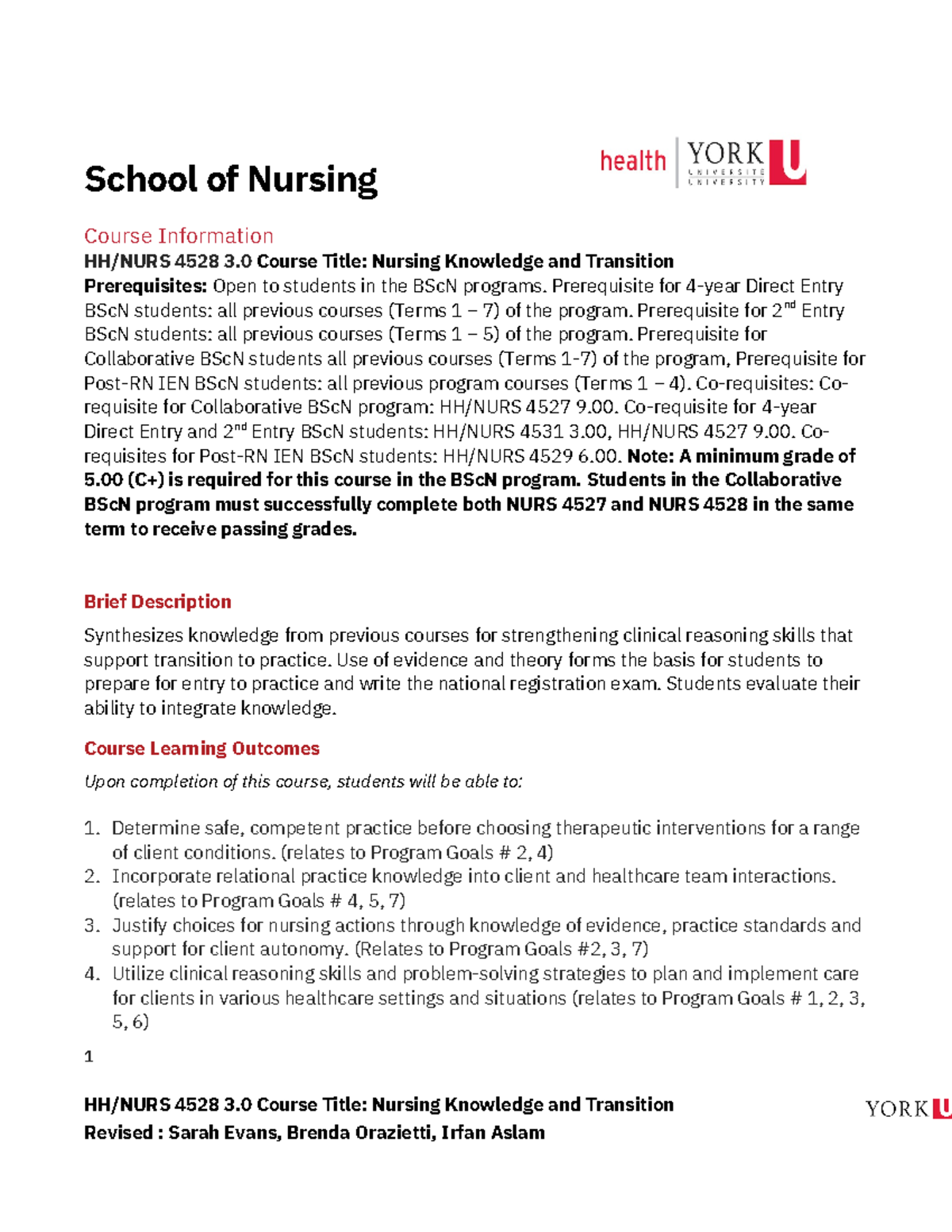 Course Outline NURS 4528 - School of Nursing Course Information HH/NURS ...