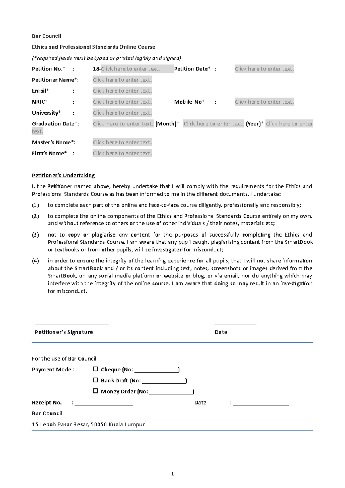 Ethics Registration Form 1 - Bar Council Ethics and Professional ...