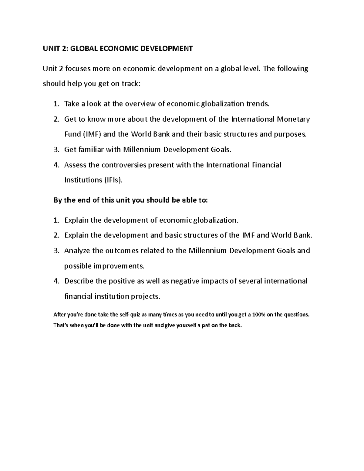 UNIT 2 POLS1503 Study Guide - UNIT 2: GLOBAL ECONOMIC DEVELOPMENT Unit ...
