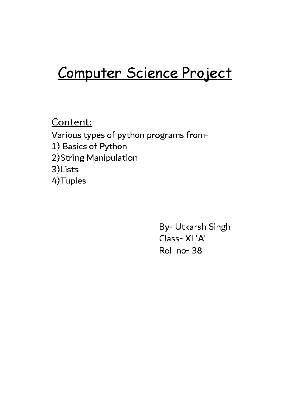 Cs Project Python Fundamentals Operating Systems Computer Science Project Content Various