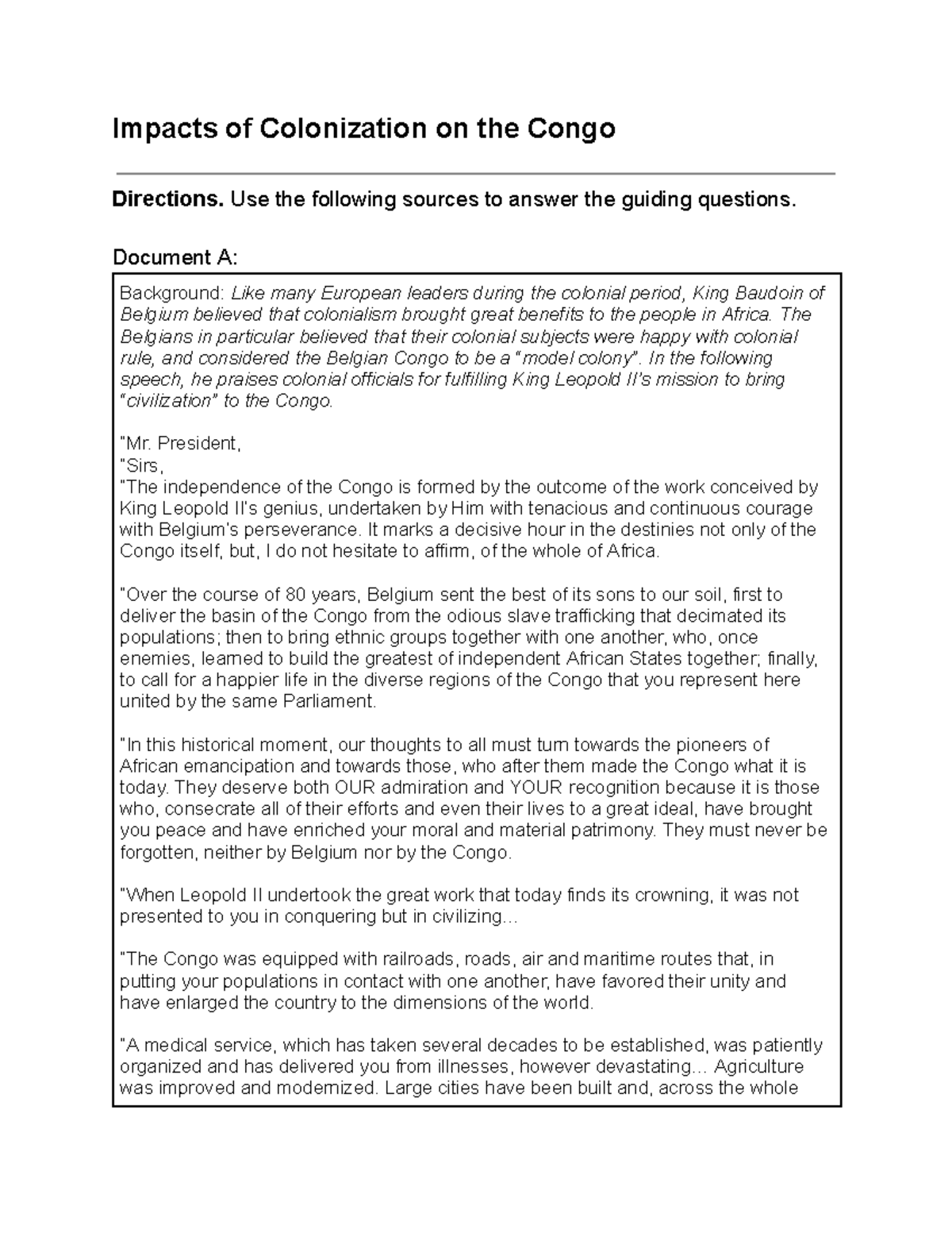 Copy of 05 Impacts of Colonization on the Congo - Impacts of ...