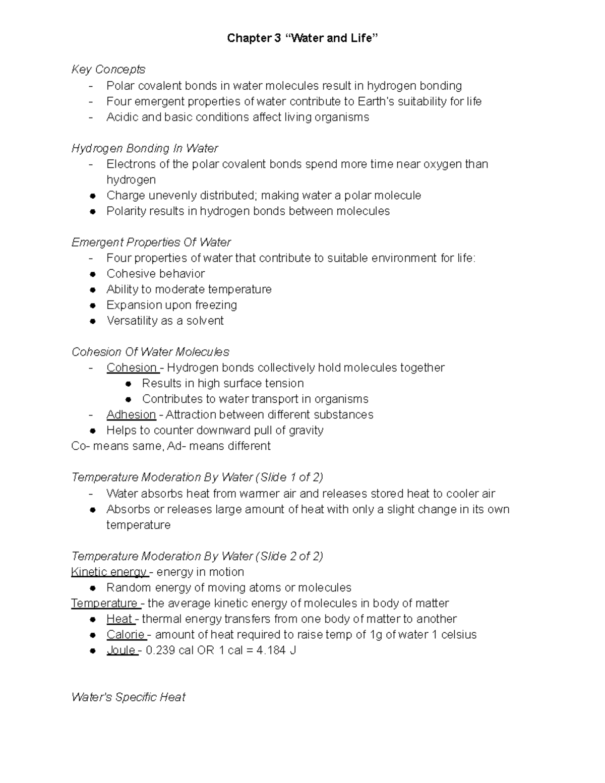 Chapter 3 Biology Class "Water and Life" - Chapter 3