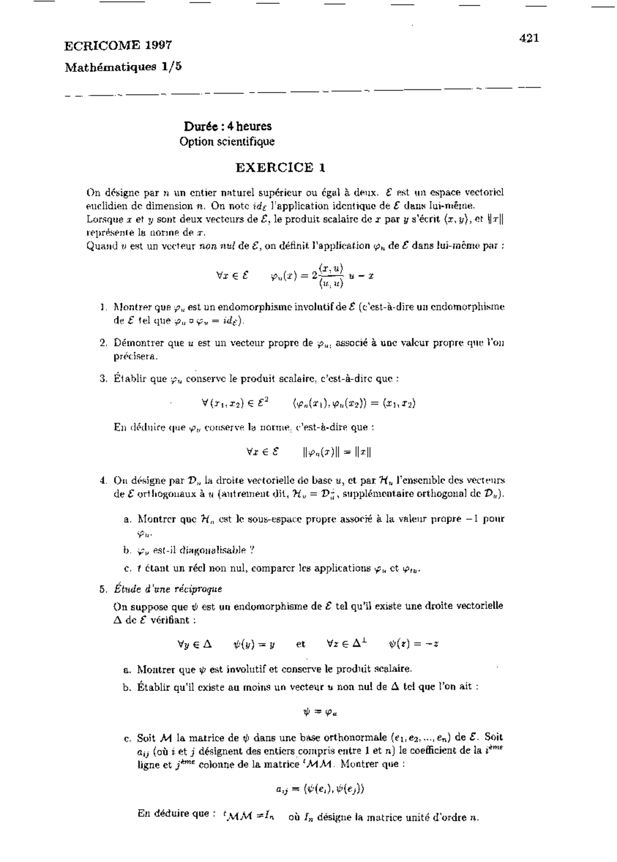 M97gguea - ECRICOME 1997 Mat hématiques 1 / 5 42 1 DurCe : 4 heures ...