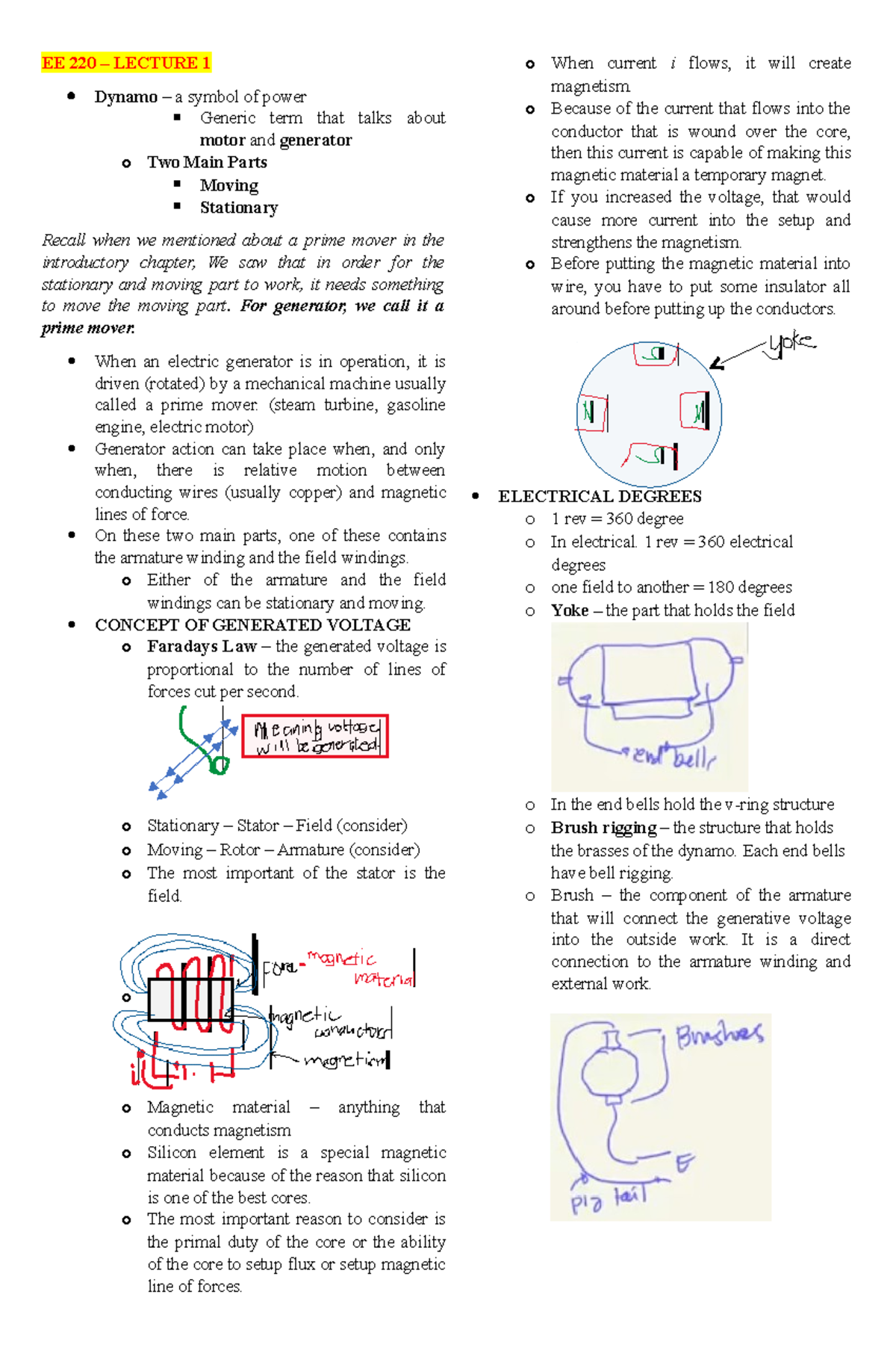 EE 220 Lecture Notes - EE 220 – LECTURE 1 Dynamo – a symbol of power ...