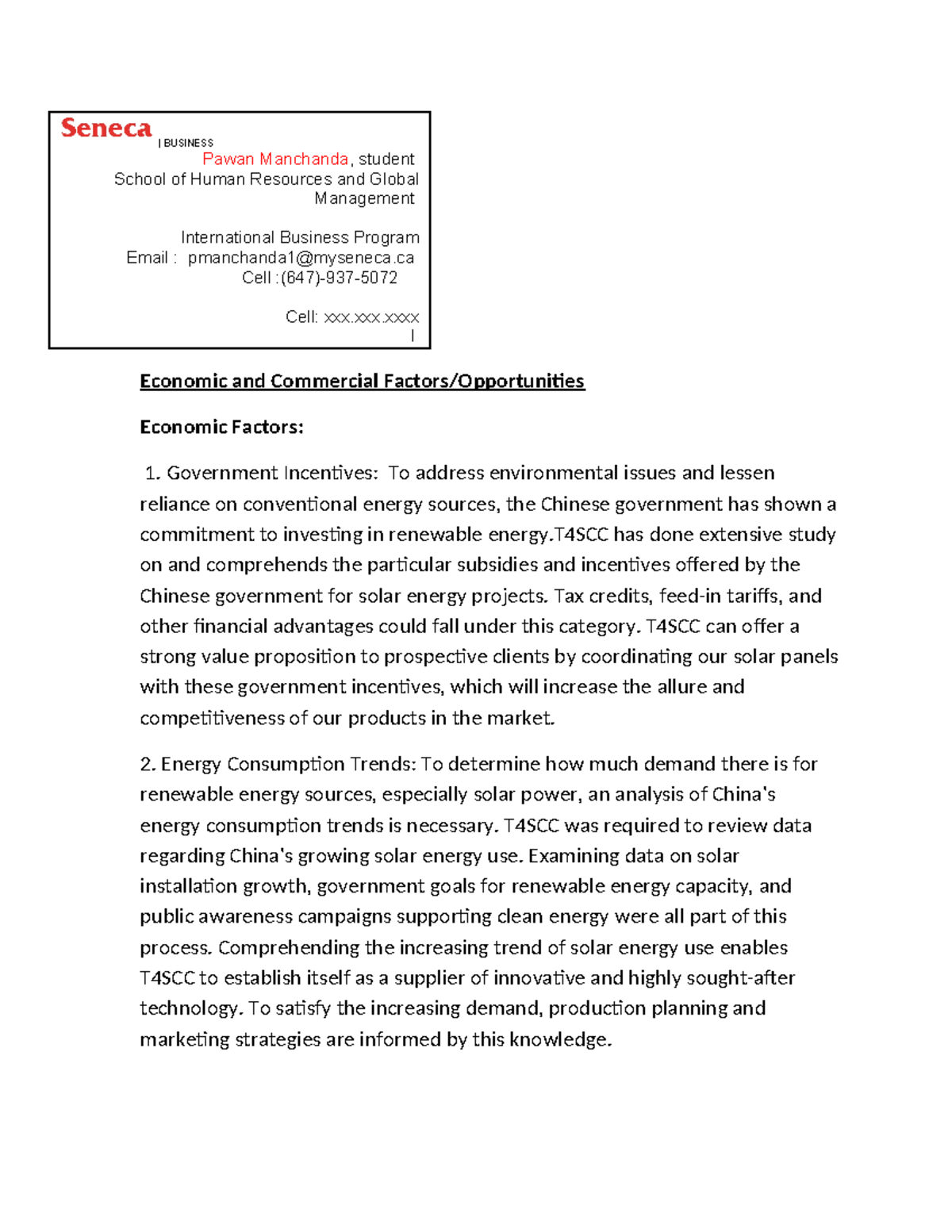 Economic factors - Economic and Commercial Factors/Opportunities ...