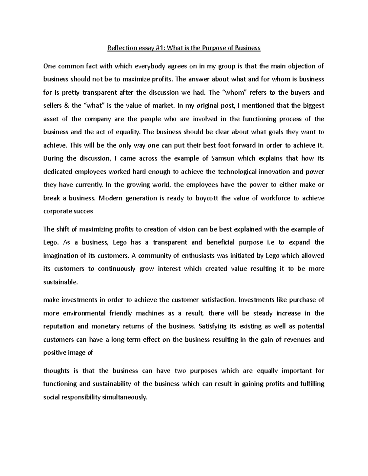 Reflective Essay 1 - Practice - Reflection essay #1: What is the ...