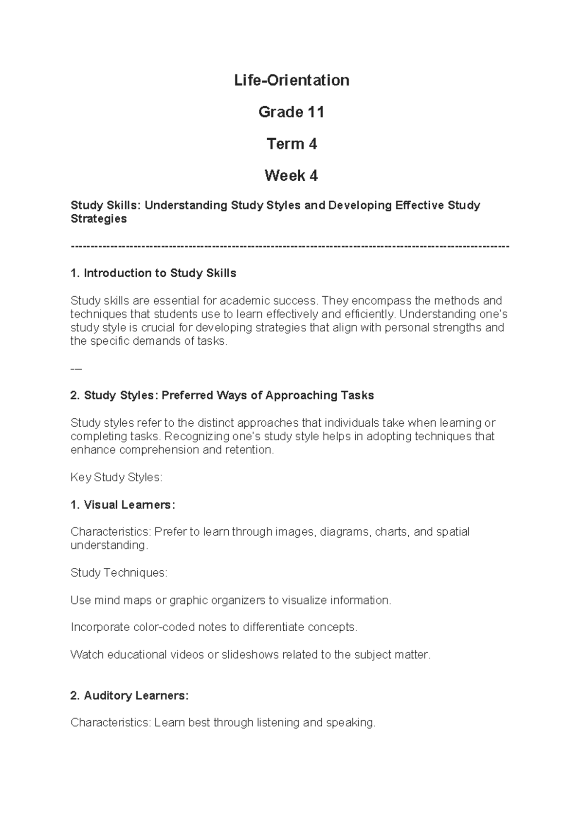Life orientation term 4 week 4 - Life-Orientation Grade 11 Term 4 Week ...