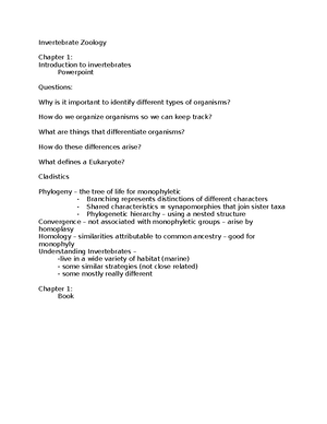 Invertebrate zoology 6 - Invertebrate zoology Chapter 6 Introduction to ...