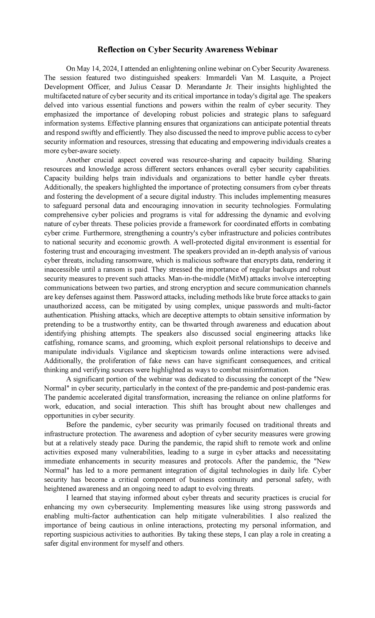 Gubalani , Sheryl KATE B. -IT Webinar Reflection - Reflection on Cyber ...