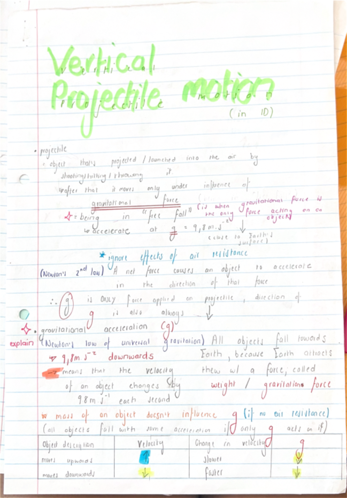 Vertical Projectile Motion (Gr:11) - Studocu