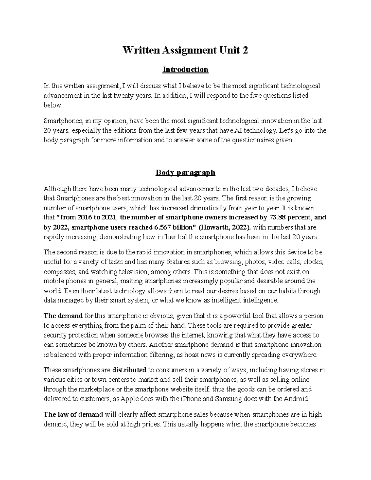 Written Assignment 2 - In addition, I will respond to the five questions listed below ...