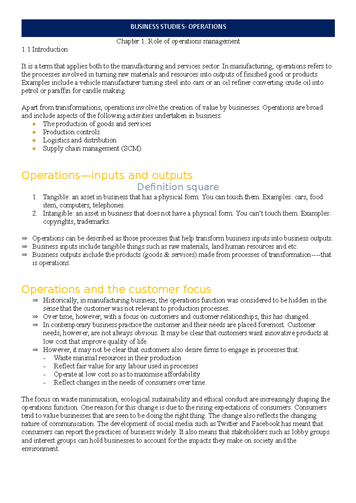 BS - Operations Revision Notes - Chapter 1: Role of operations ...