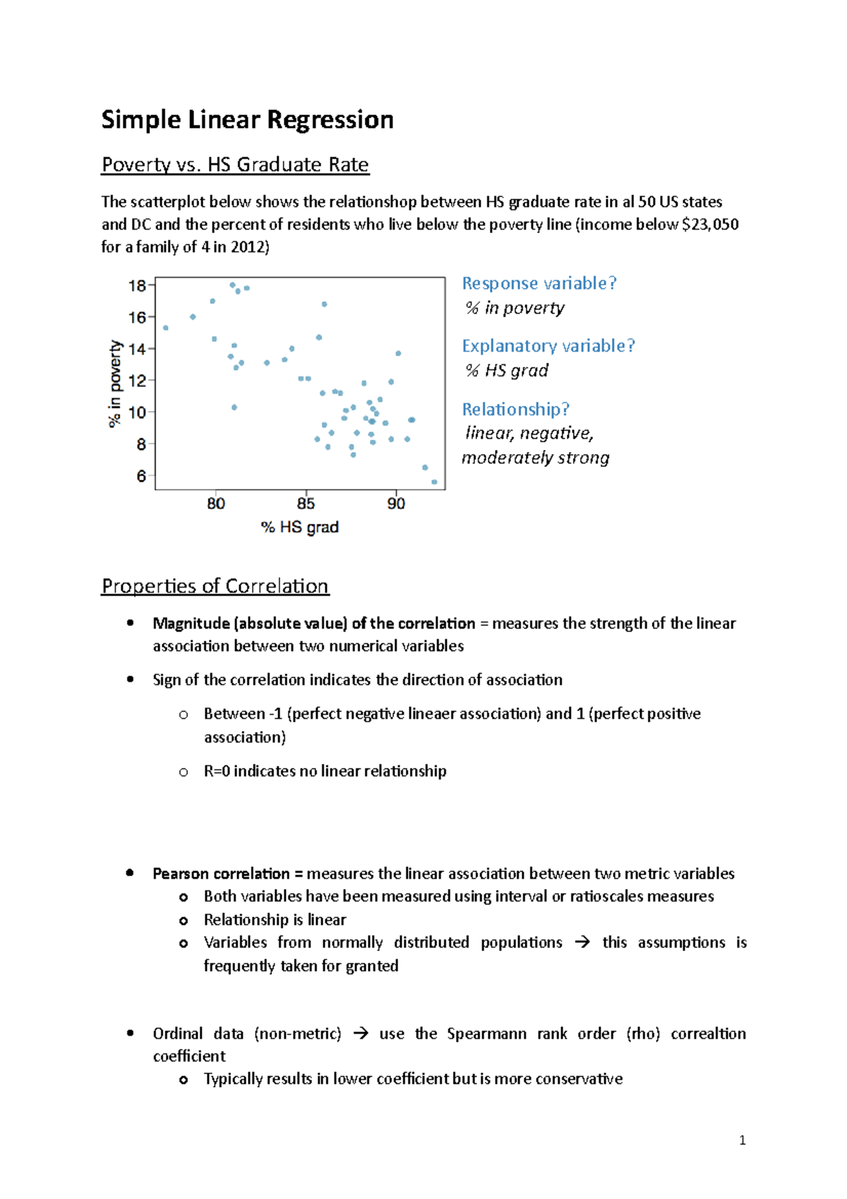 Simple Linear Regression - Simple Linear Regression Poverty vs. HS ...