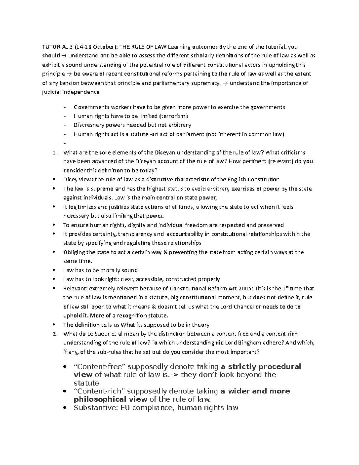 tutorial 3 notes - TUTORIAL 3 (14-18 October): THE RULE OF LAW Learning ...