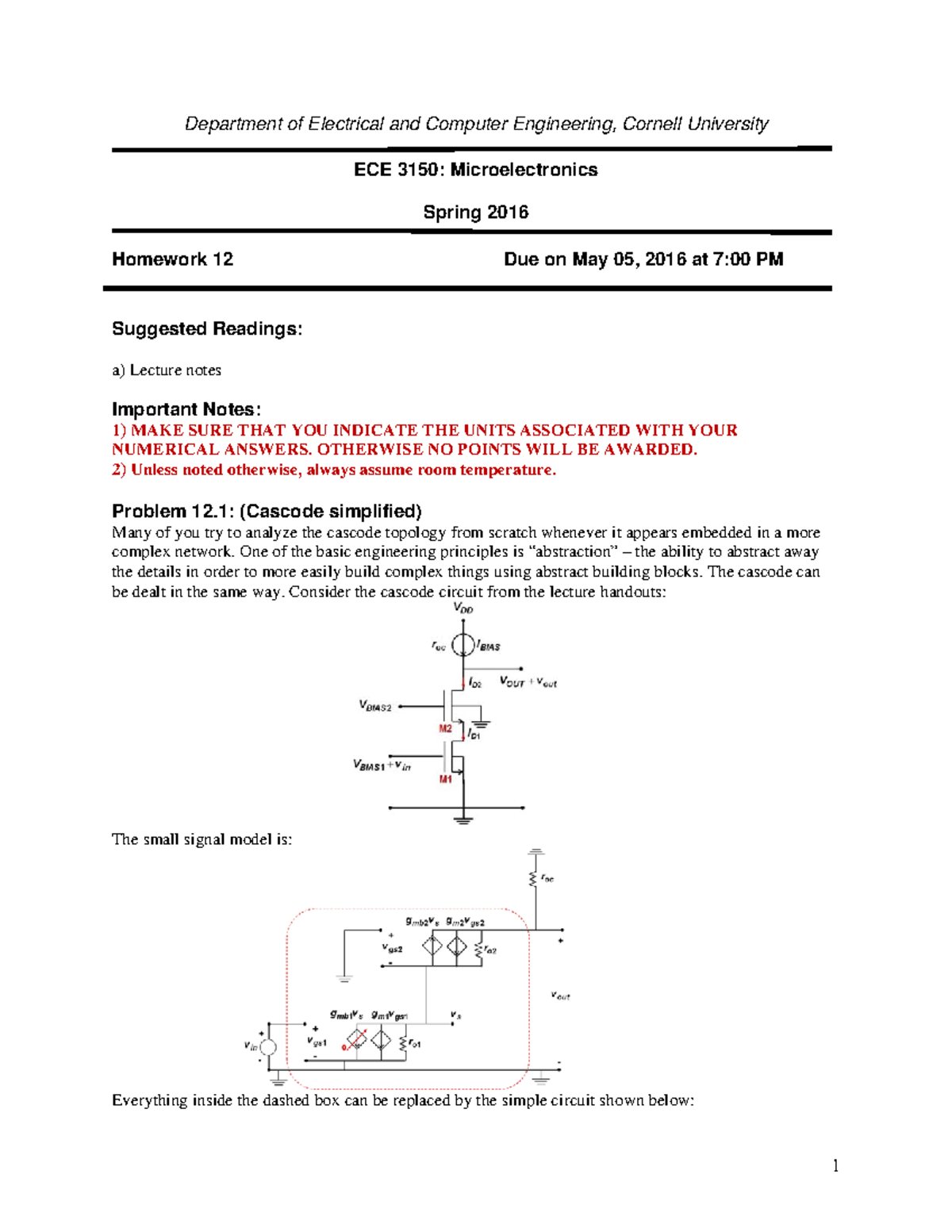 Seminar assignments - Homework 12 - Department of Electrical and ...