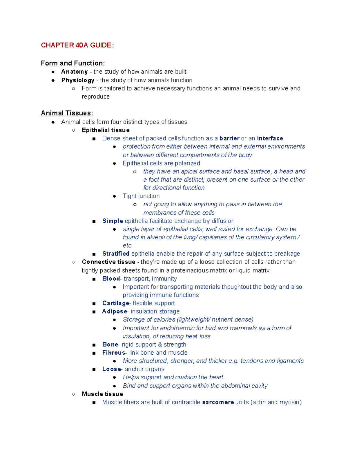 Chapter 40 Notes - CHAPTER 40A GUIDE: Form and Function: Anatomy - the ...
