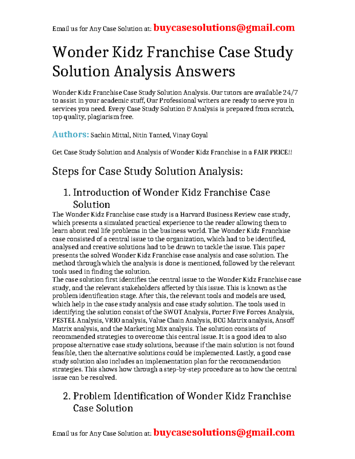 Case Solution Wonder Kidz Franchise - Wonder Kidz Franchise Case Study Solution Analysis Answers ...