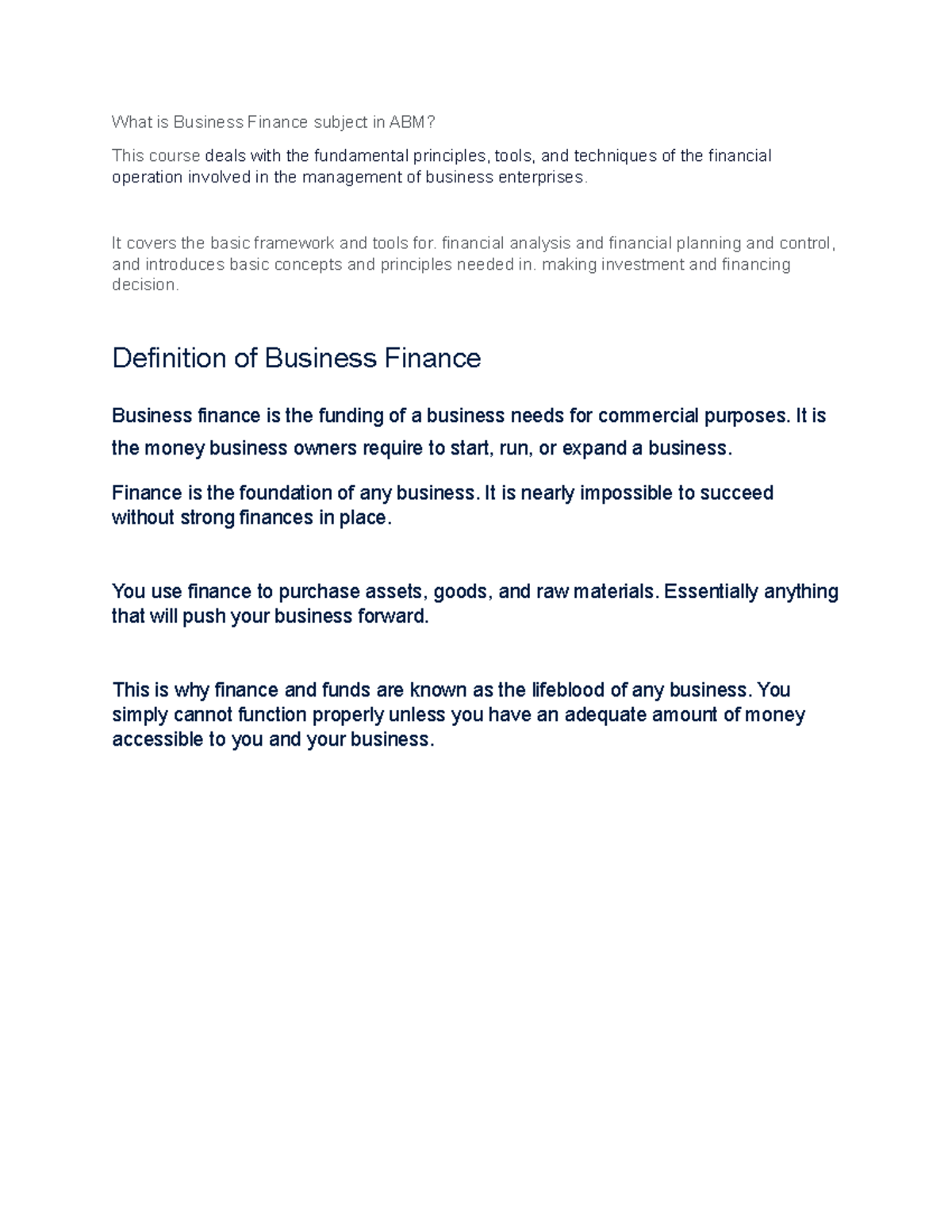 What is Business Finance in ABM - What is Business Finance subject in ...