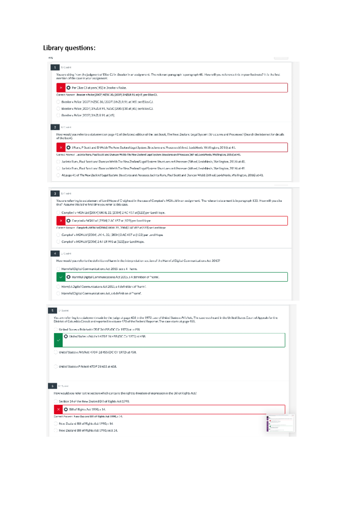 Referencing quiz - library quiz answers - Legal Reasoning and Writing ...