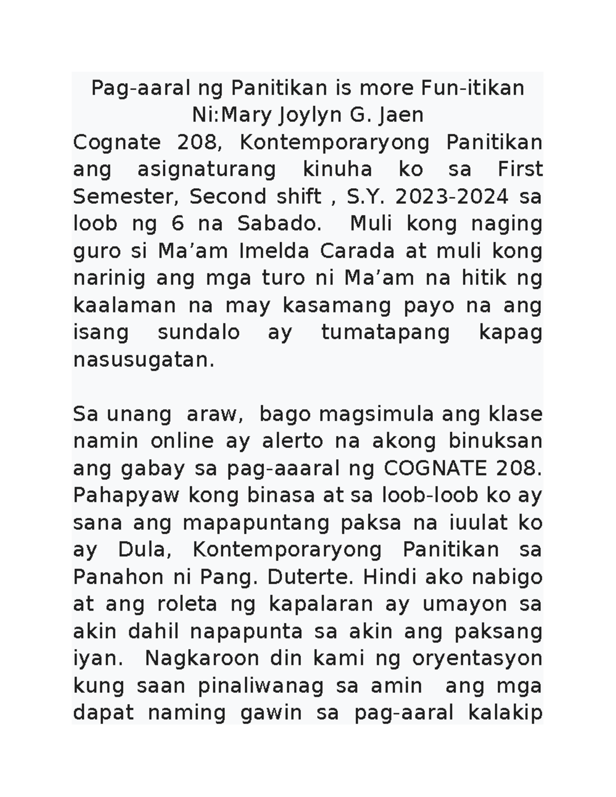 Fun-itikan Culminating Activity - Pag-aaral ng Panitikan is more Fun ...