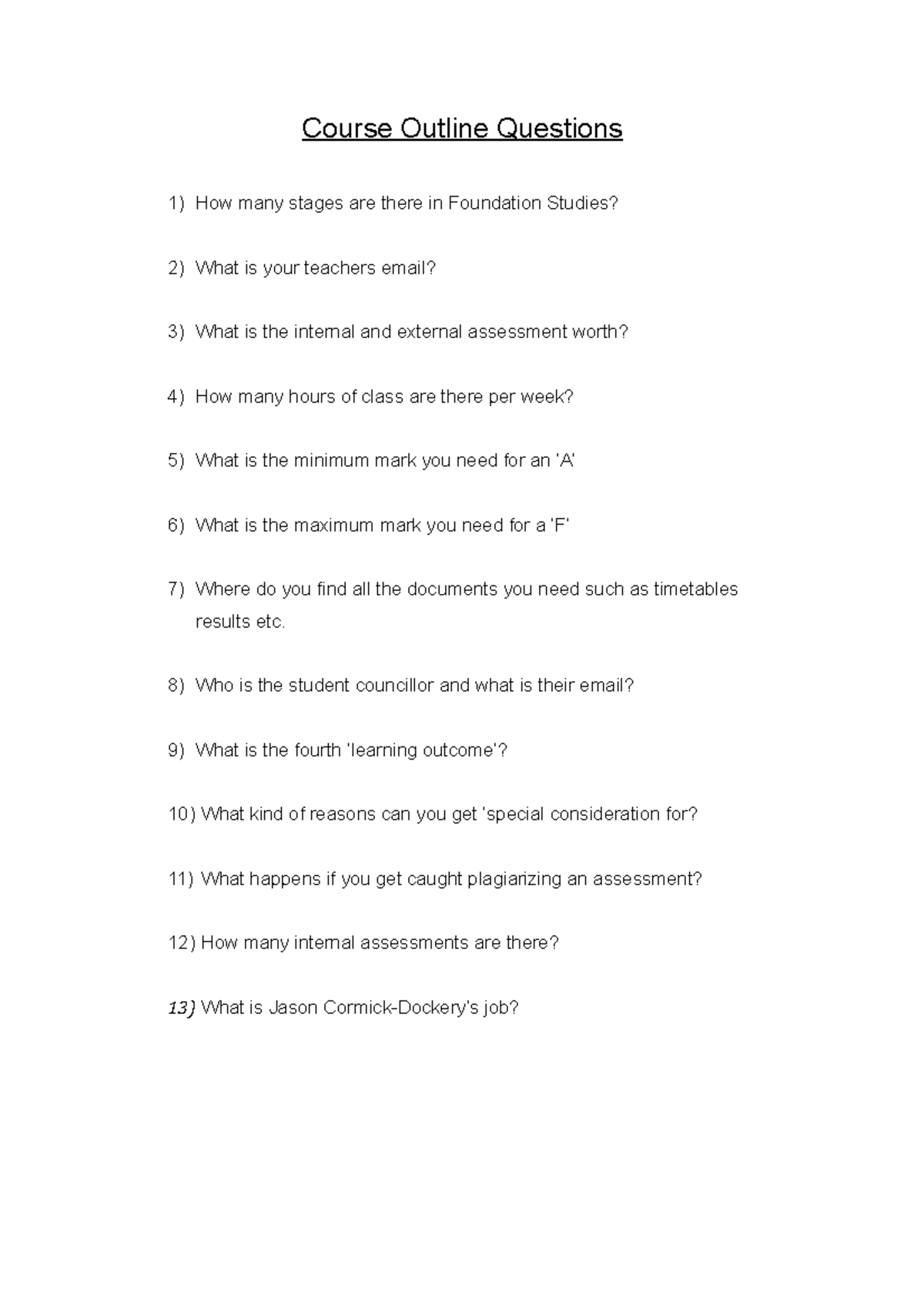 AS1 Course Outline Questions - Course Outline Questions How many stages ...