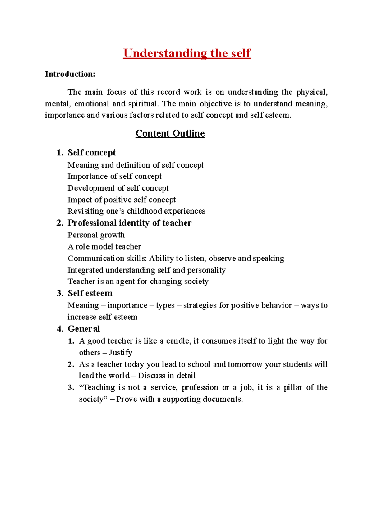 Understandingtheself - Understanding the self Introduction: The main ...