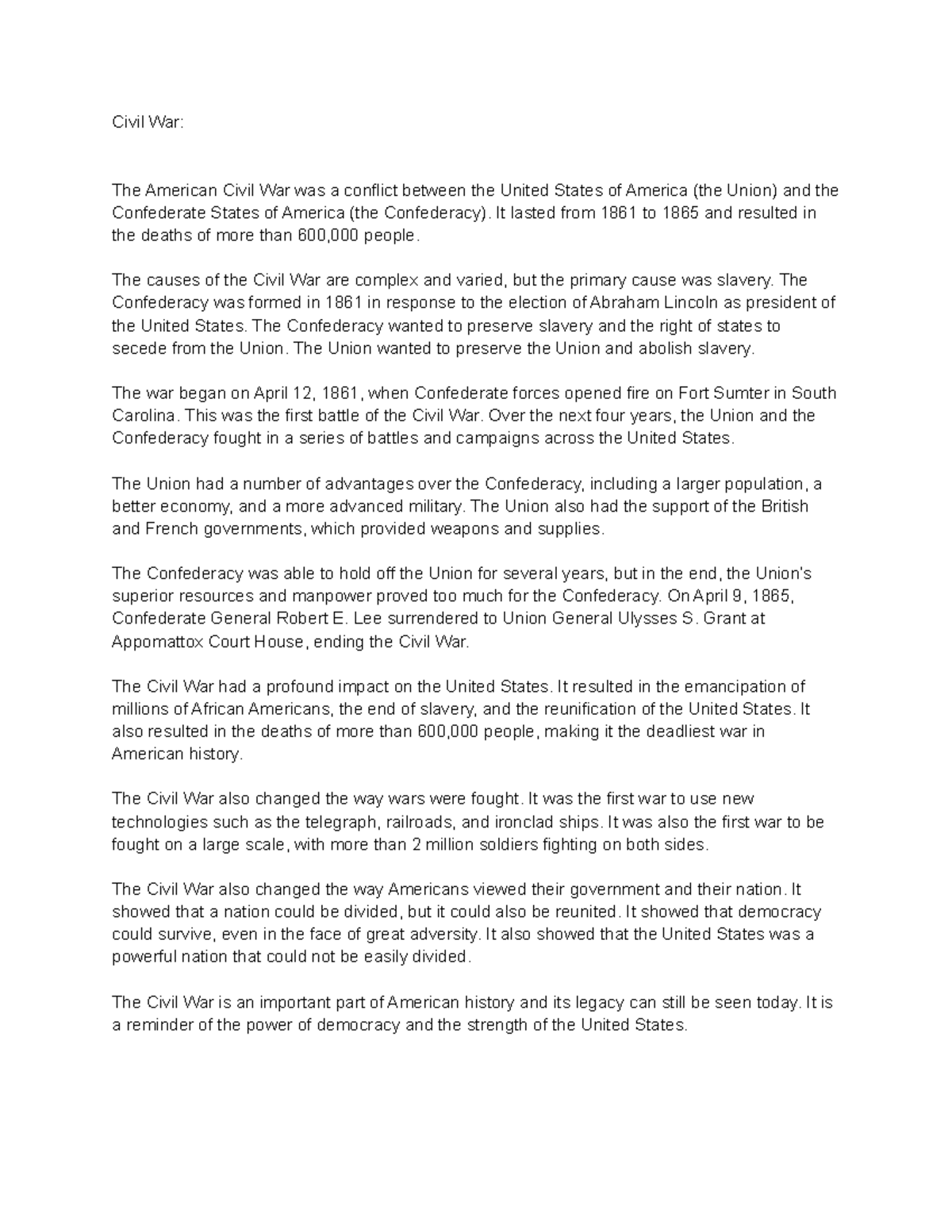 History - Civil War: The American Civil War was a conflict between the ...