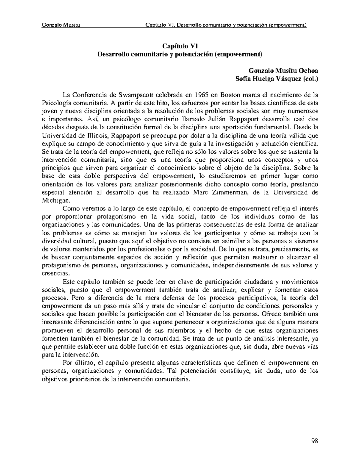 Musitu Ochoa CAP 6 - Capítulo VI Desarrollo comunitario y potenciación ...