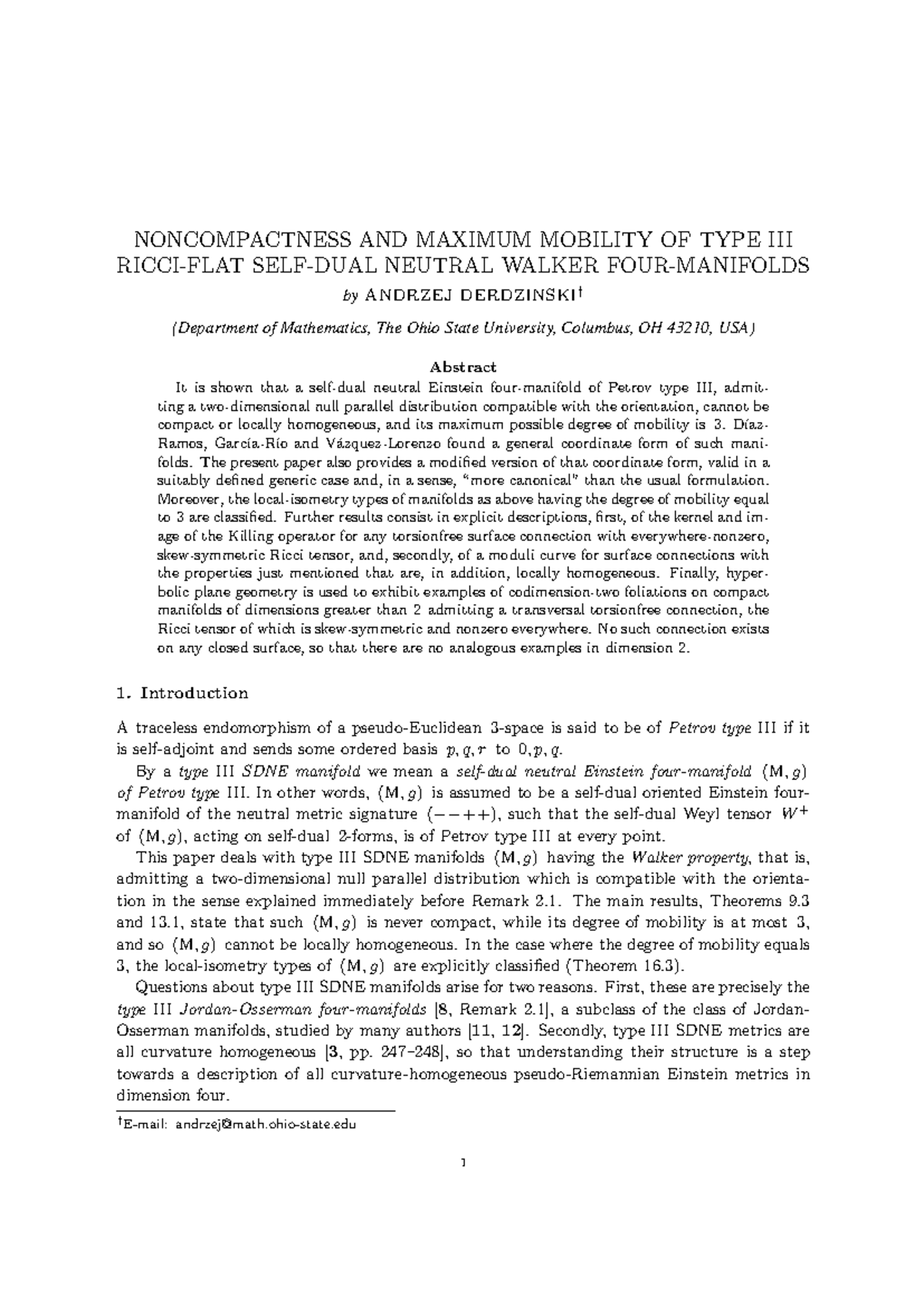 Noncompactness and maximum mobility of type 3 ricci-flat self-dual ...
