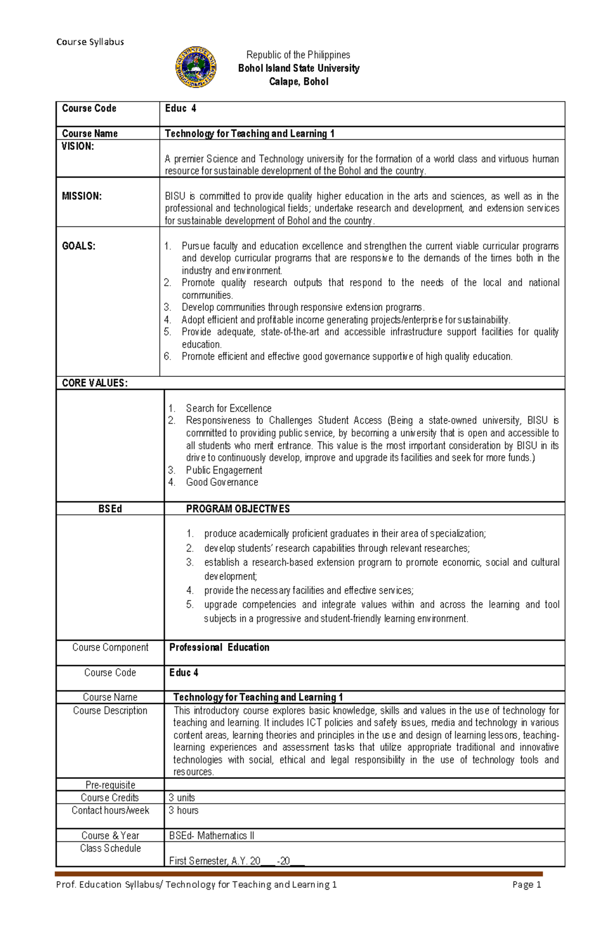Pdfcoffee - Sample Syllabus for Technology for Teaching and Learning ...