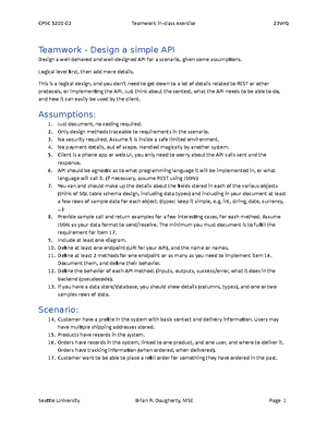 Teamwork #2 - assignments - CPSC 5200-02 Teamwork in-class exercise ...