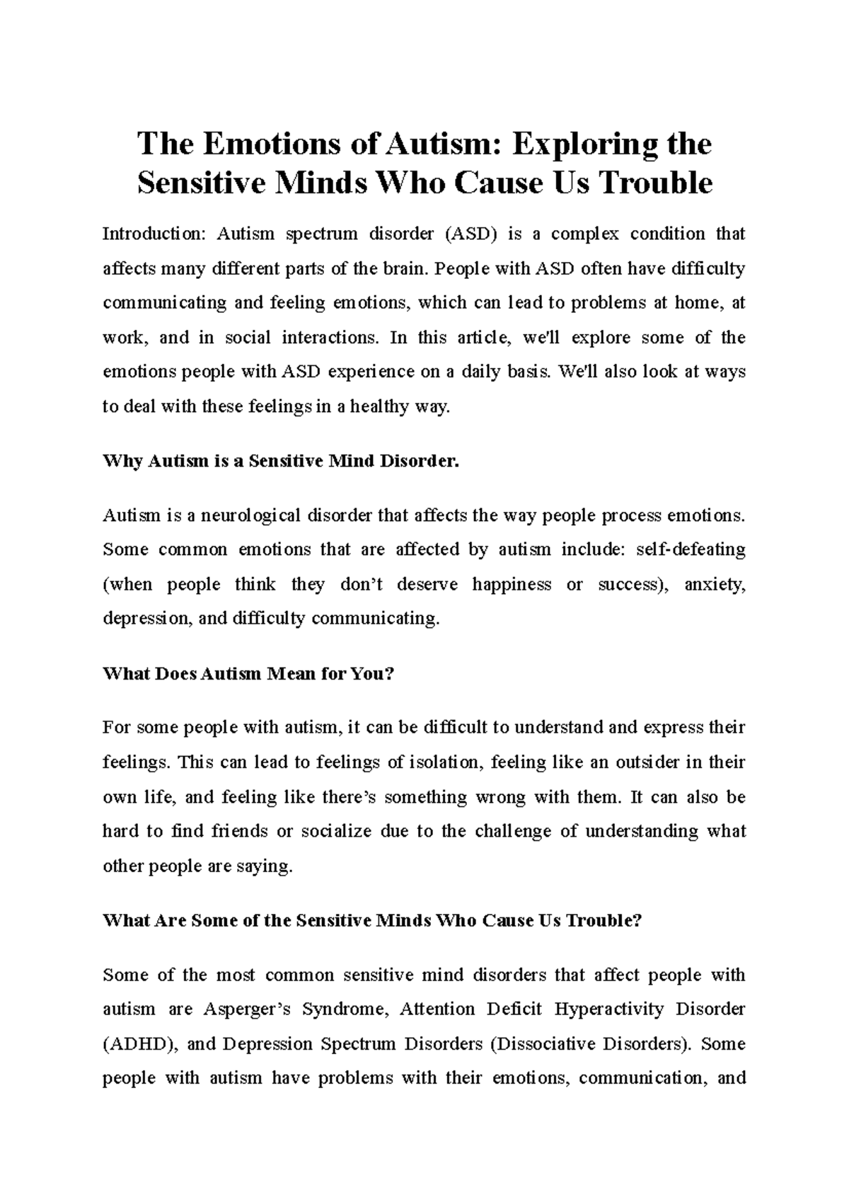 The Emotions of Autism, Exploring the Sensitive Minds Who Cause Us ...