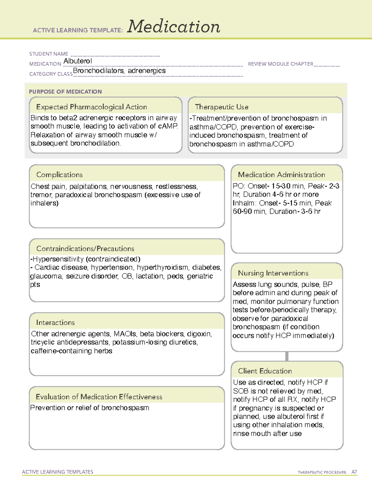 Albuterol - ACTIVE LEARNING TEMPLATES THERAPEUTIC PROCEDURE A ...