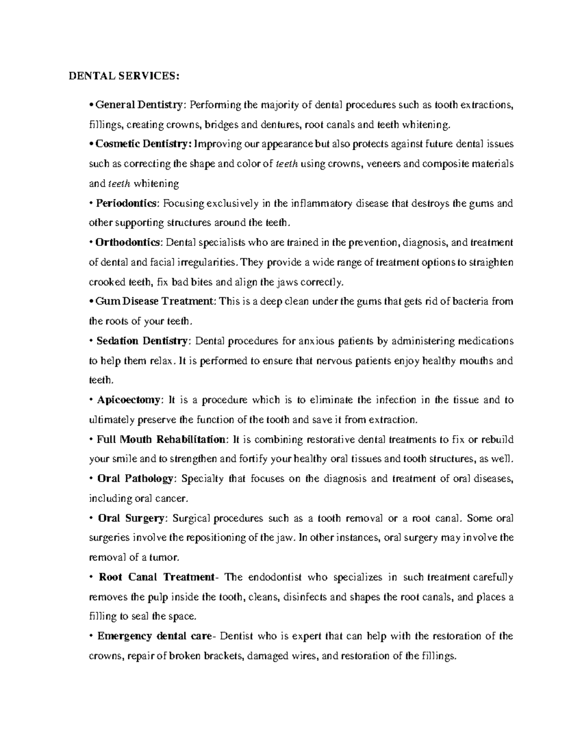 Dental Services - Lecture notes 1 - DENTAL SERVICES: - General ...