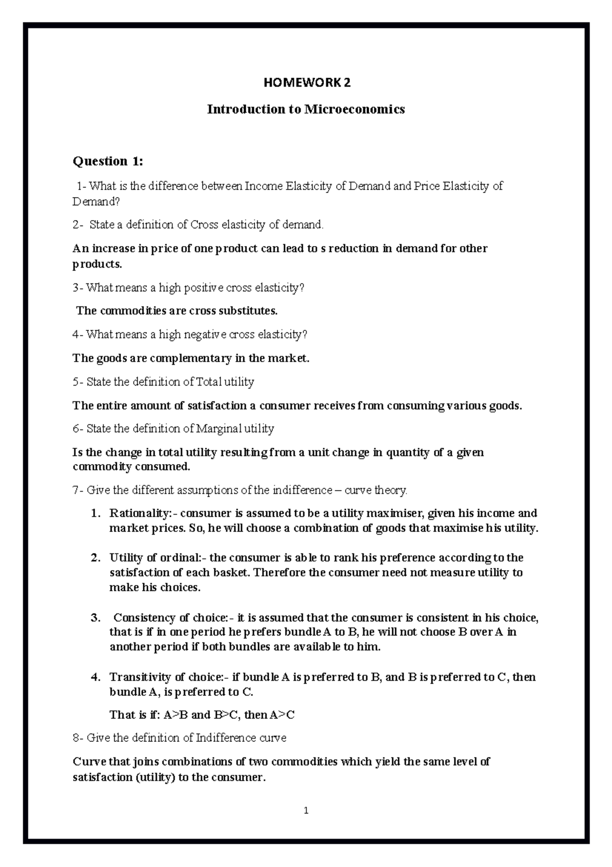 Homework 2 Micro(1) Answered - HOMEWORK 2 Introduction to ...